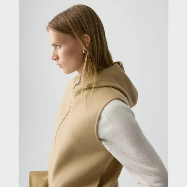 Theory Hooded Zip-Up Wool-Cashmere Vest - New Camel - 40% Off